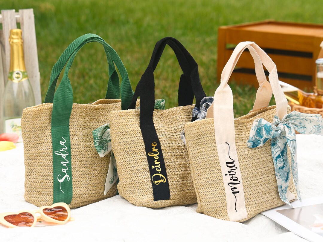 Personalized Beach Straw Bag, Small Straw Bag for Bridesmaid, Custom ...