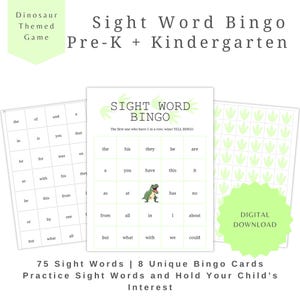 Educational Game Sight Word Bingo | Fun Dinosaur Themed Learning ...