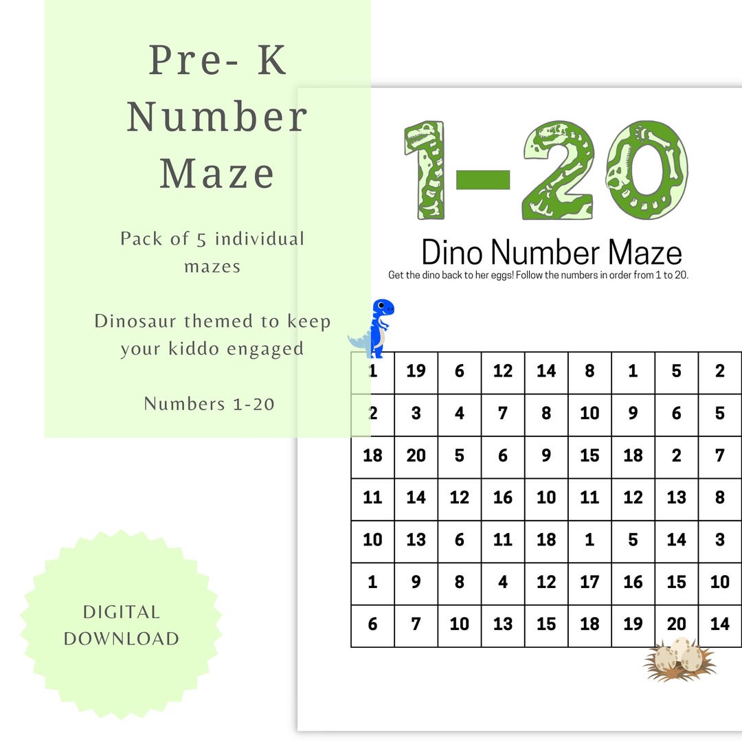 Pre K & Kindergarten Printable Learning Maze Set L Dinosaur Maze Set L ...