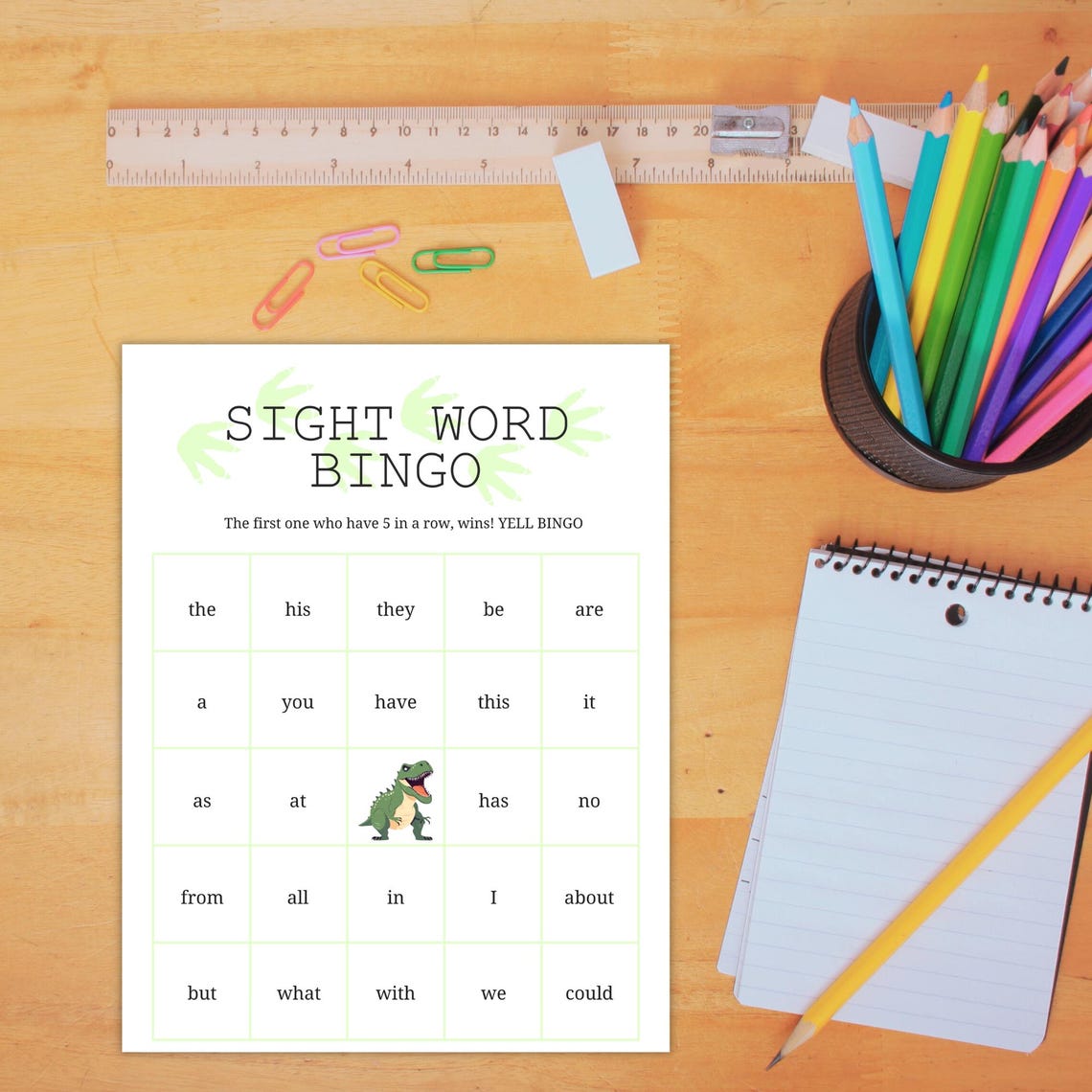 Educational Game Sight Word Bingo | Fun Dinosaur Themed Learning ...