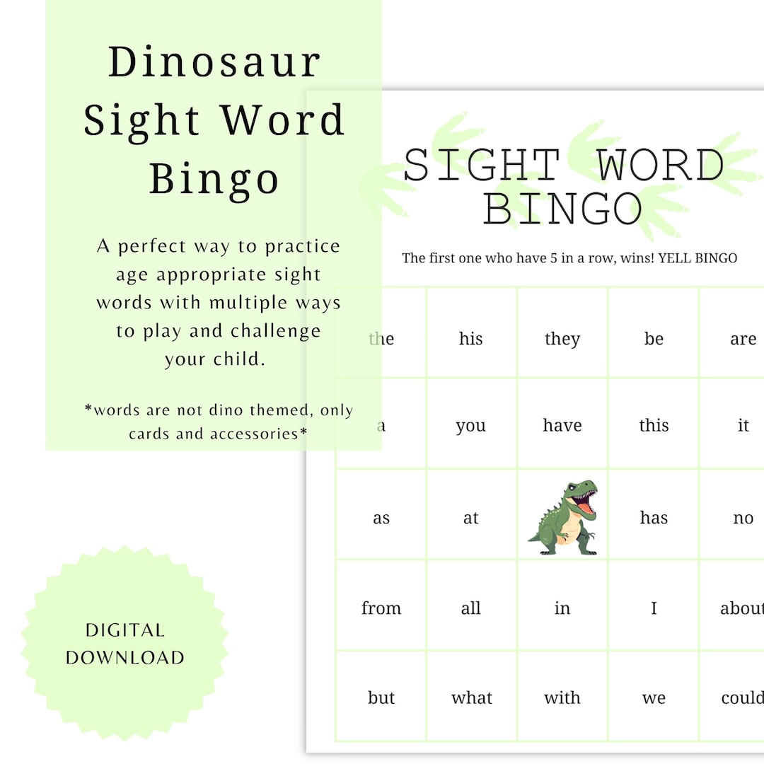 Educational Game Sight Word Bingo | Fun Dinosaur Themed Learning ...