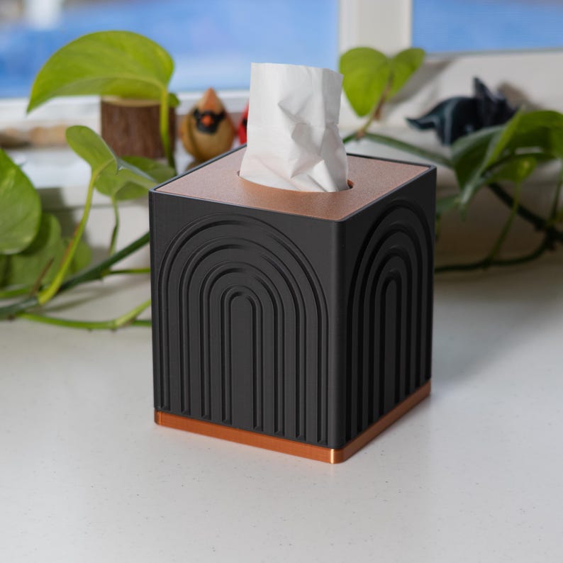 Tissue Box Cover Arched Design | Black and Copper Color | Fits Square ...