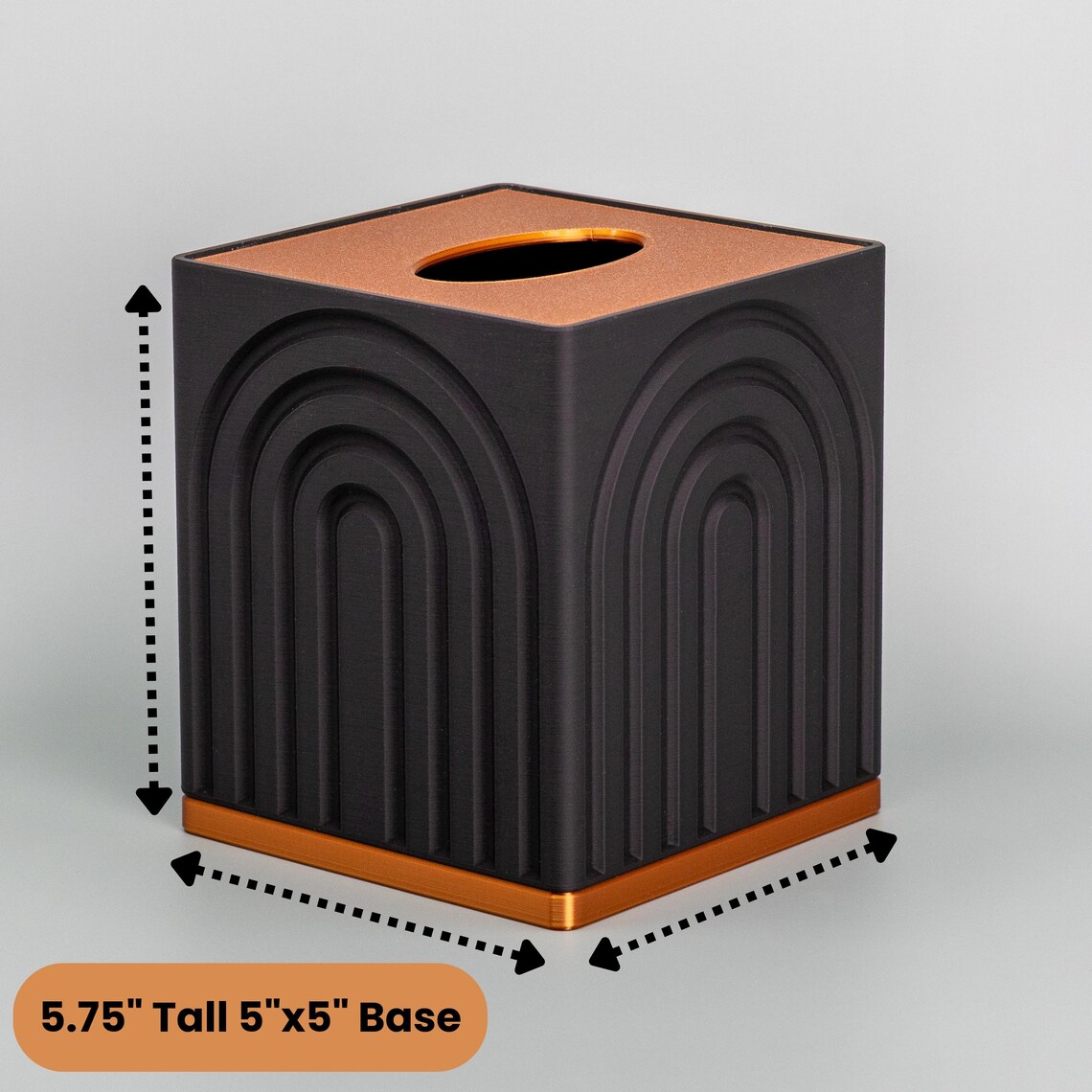 Tissue Box Cover Arched Design | Black and Copper Color | Fits Square ...