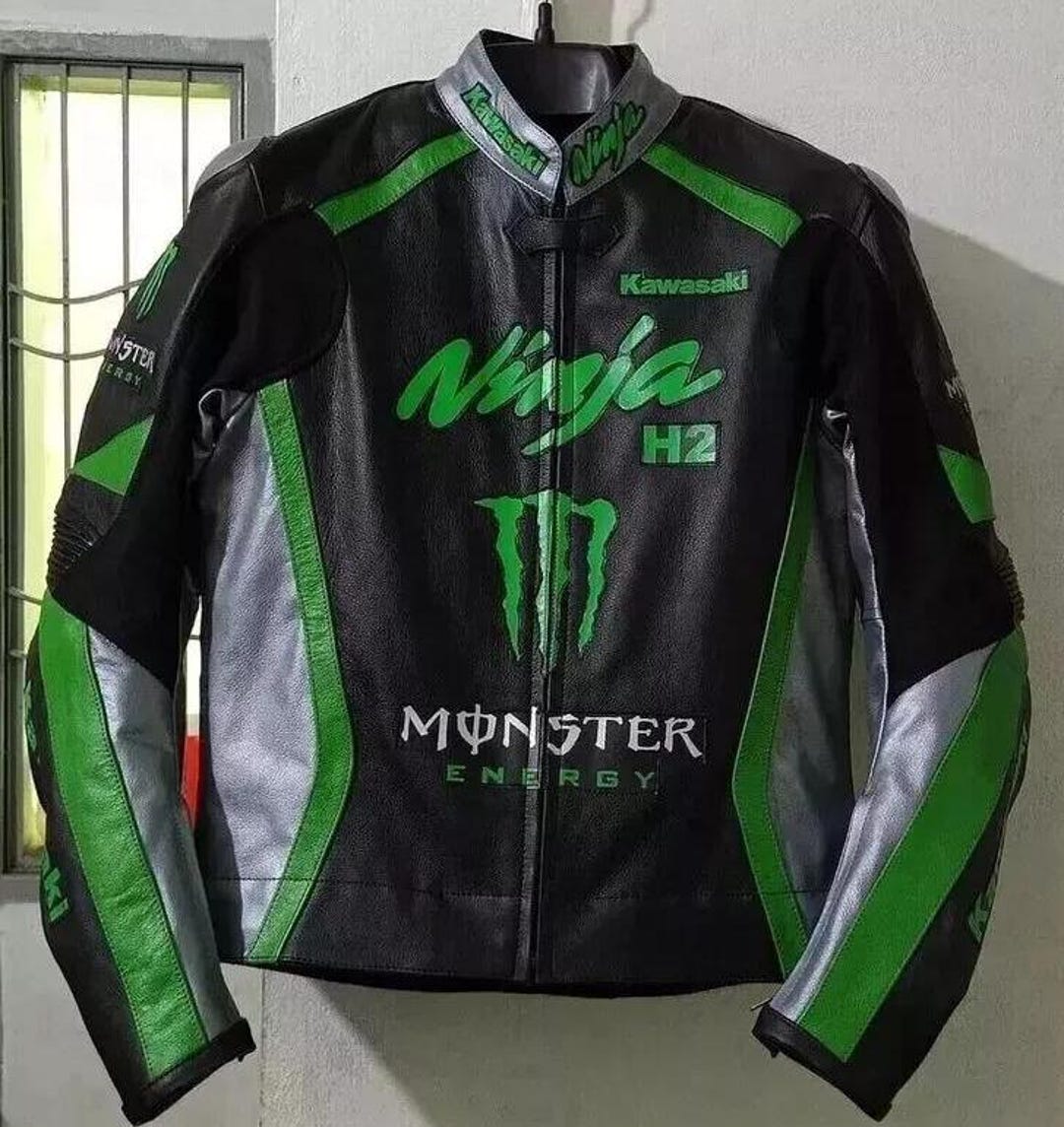 Kawasaki Ninja H2 Biker Racing Leather Jacket Genuine Cowhide Leather ...
