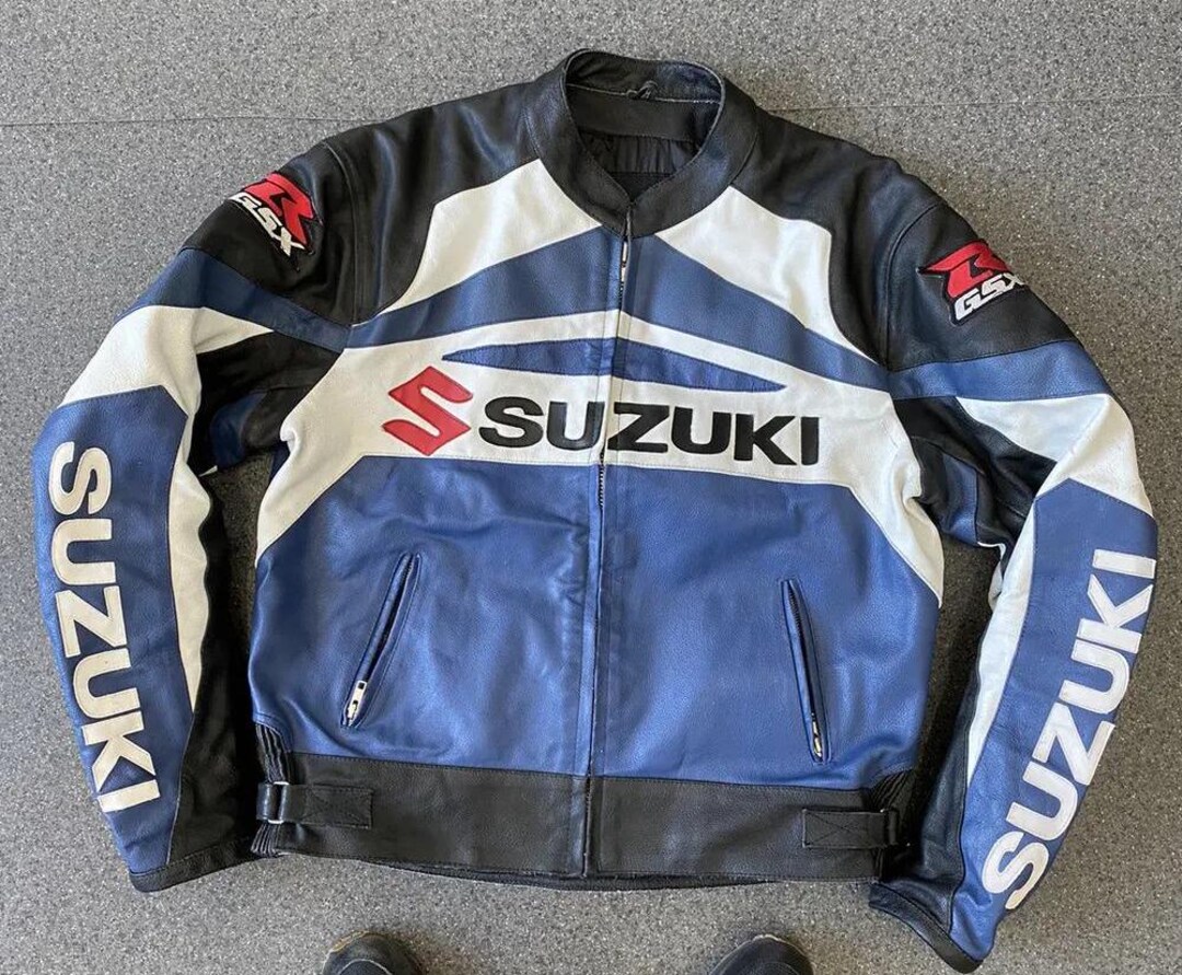 SUZUKI R GSX Biker Leather Jacket Genuine Cowhide Leather Jacket for ...