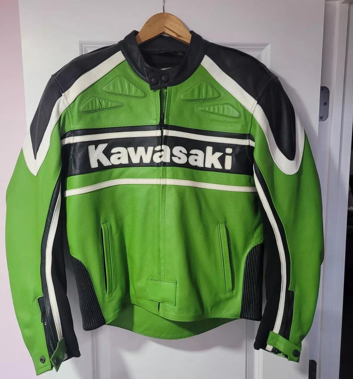 Kawasaki Biker Racing Leather Jacket Genuine Cowhide Leather Biker ...