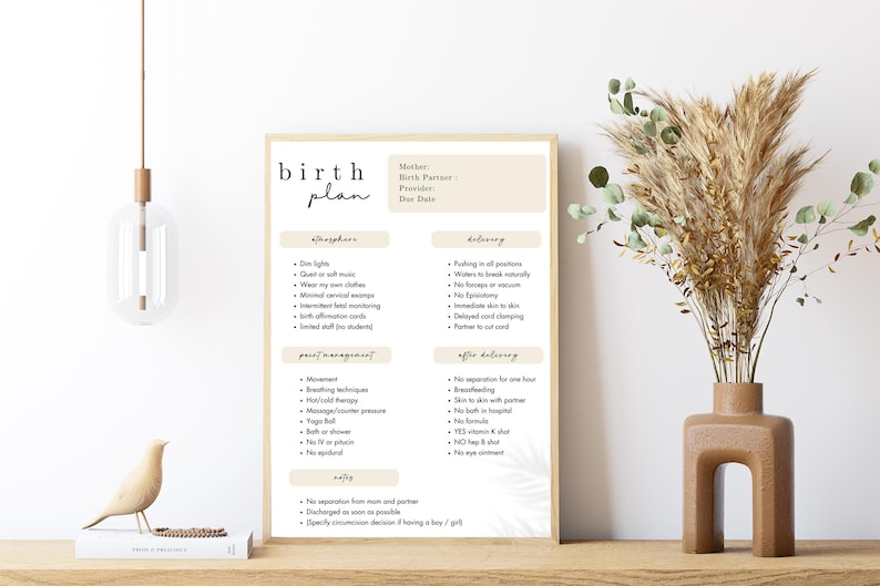 Natural Birth Plan Template Canva,editable Birth Preferences on Canva ...