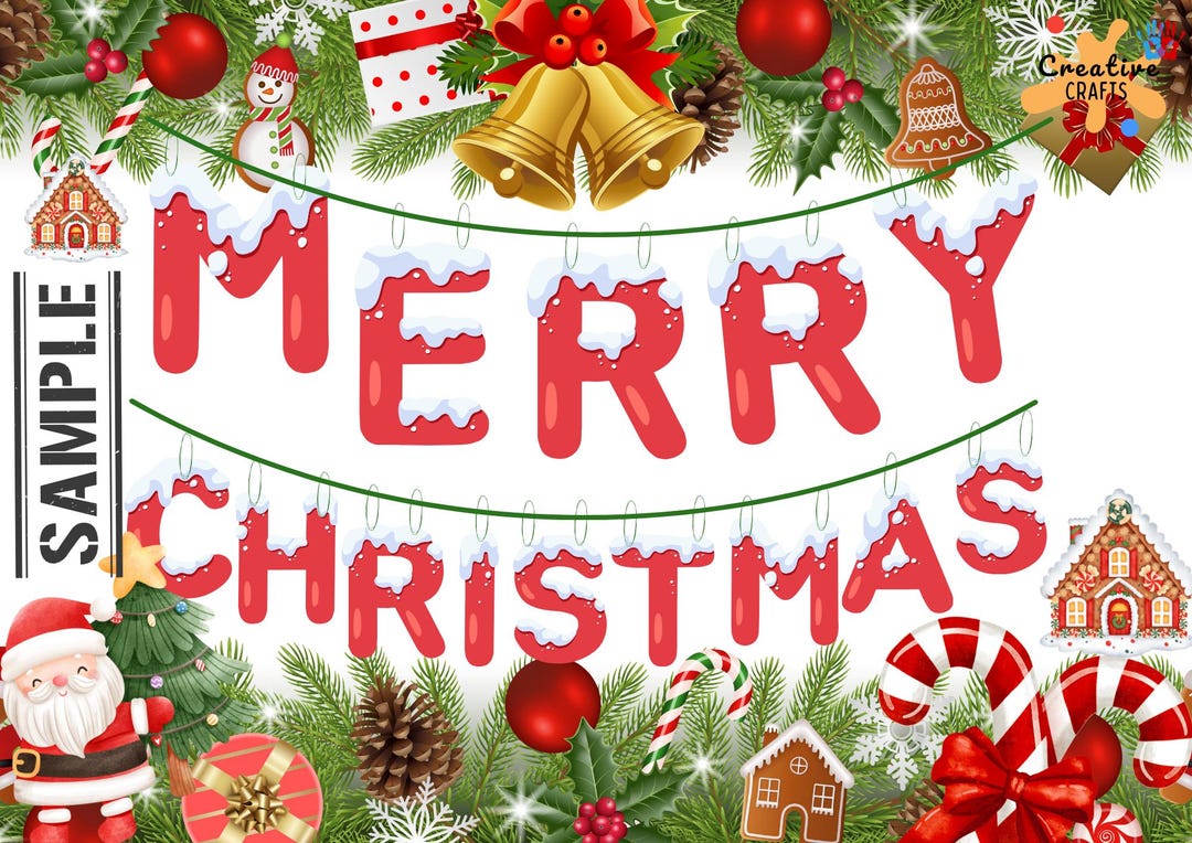Merry Christmas Banner | Individual Letter Printable | Festive Holiday ...