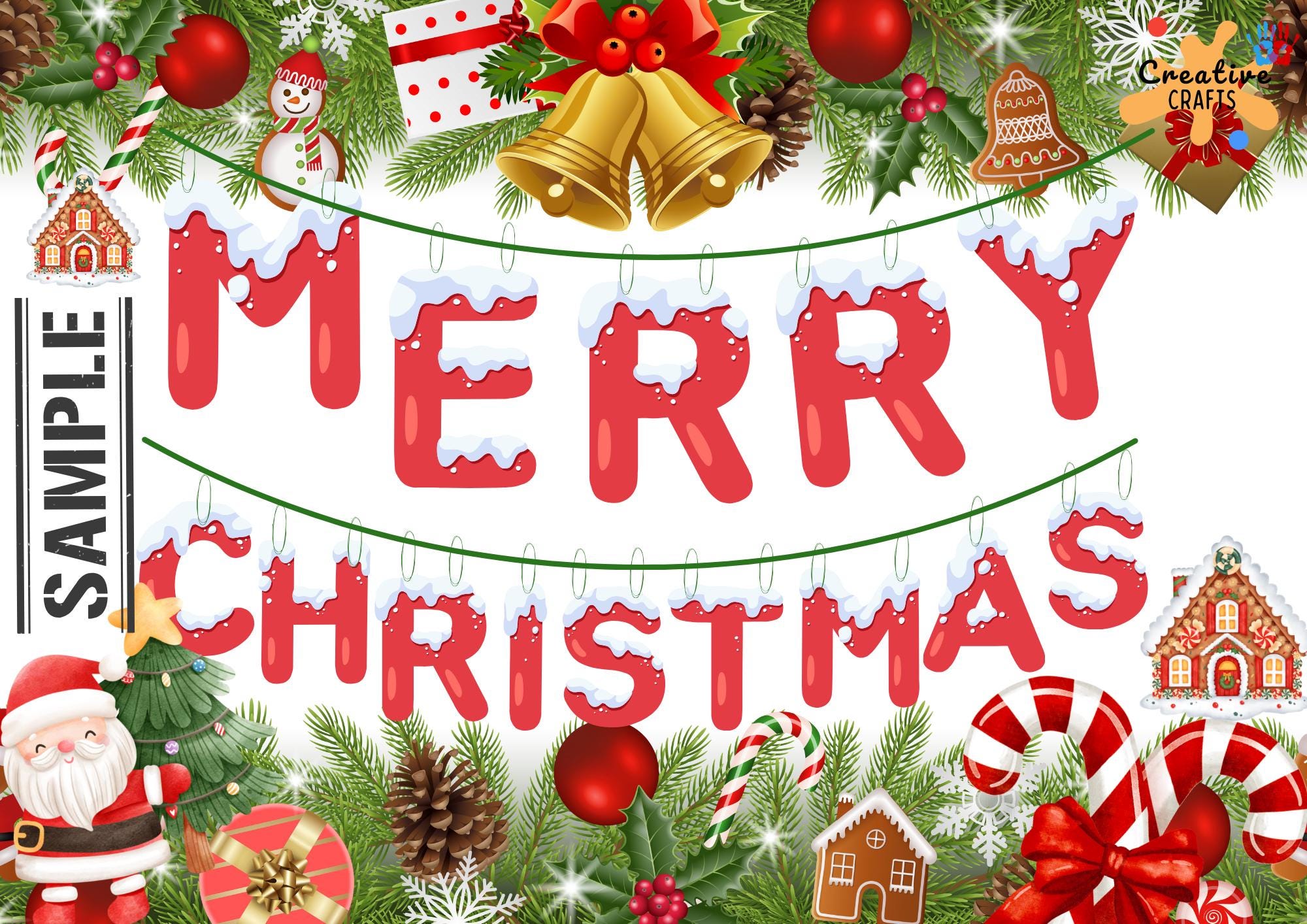 Merry Christmas Banner | Individual Letter Printable | Festive Holiday ...