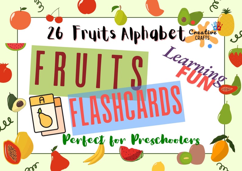 Fruits Alphabet Flashcards for Kids | Illustrated Vocabulary Flashcards ...
