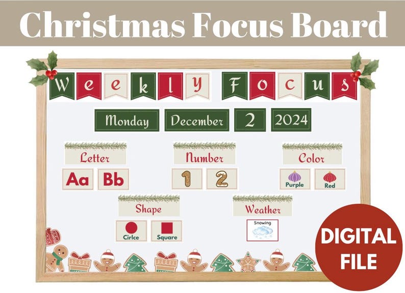 Christmas Kids Focus Board Printable - Letters, Numbers 1-50, Colors ...