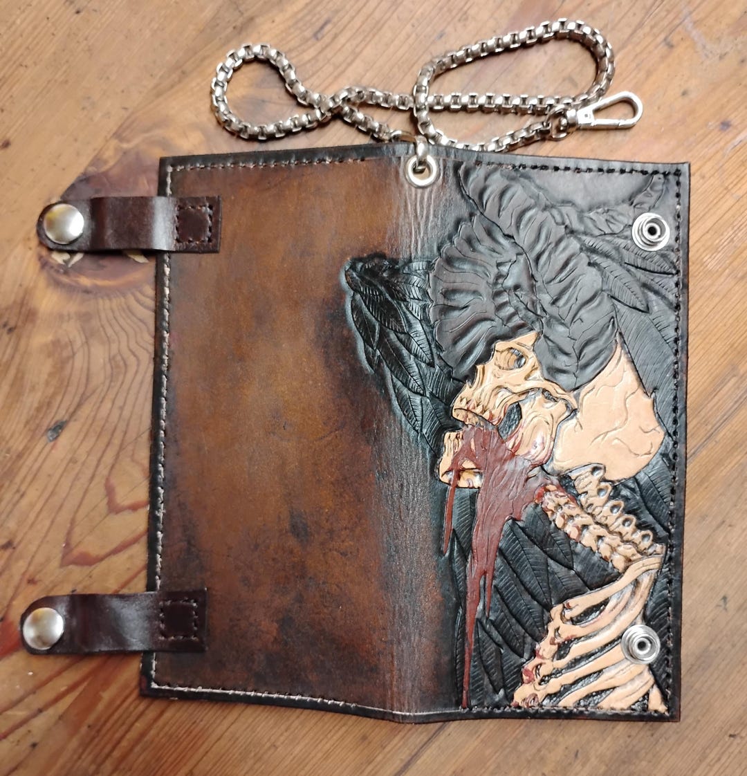 Handmade Tooled Leather Biker Skeleton Demon Wallet - Etsy