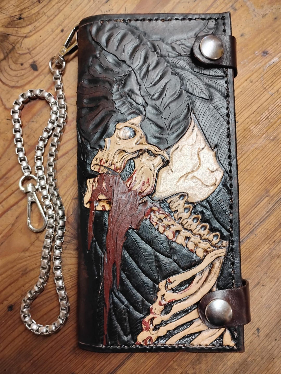 Handmade Tooled Leather Biker Skeleton Demon Wallet - Etsy