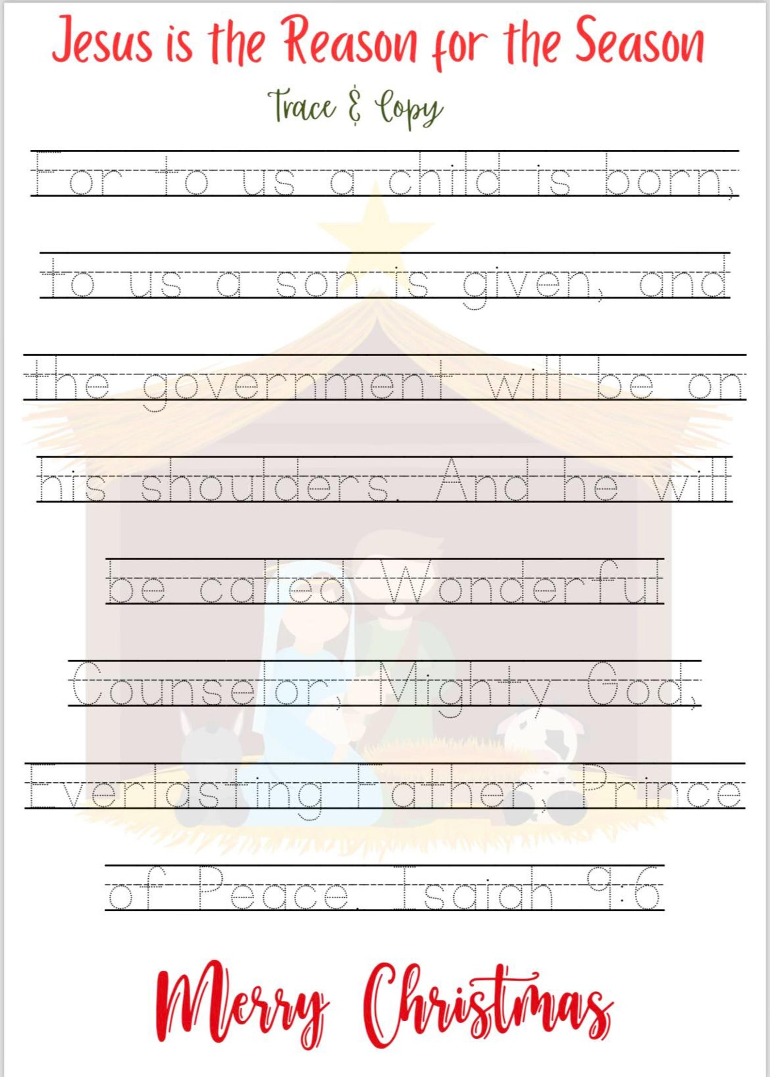Jesus is the Reason for the Season Bible Tracing Worksheet for ...