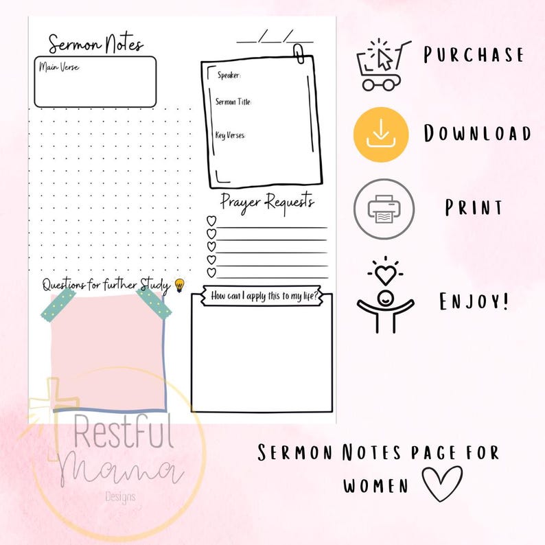 Women's Sermon Notes Template, Bible Study Tool (digital Download) - Etsy