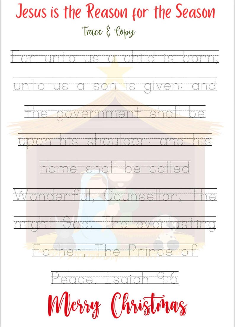 Jesus is the Reason for the Season Bible Tracing Worksheet for ...