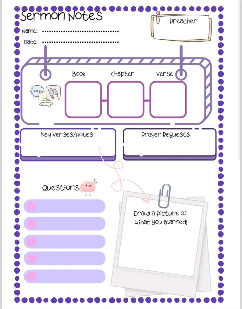 Sermon Notes for Girls, Sermon Notes for Kids, Elementary School Youth ...