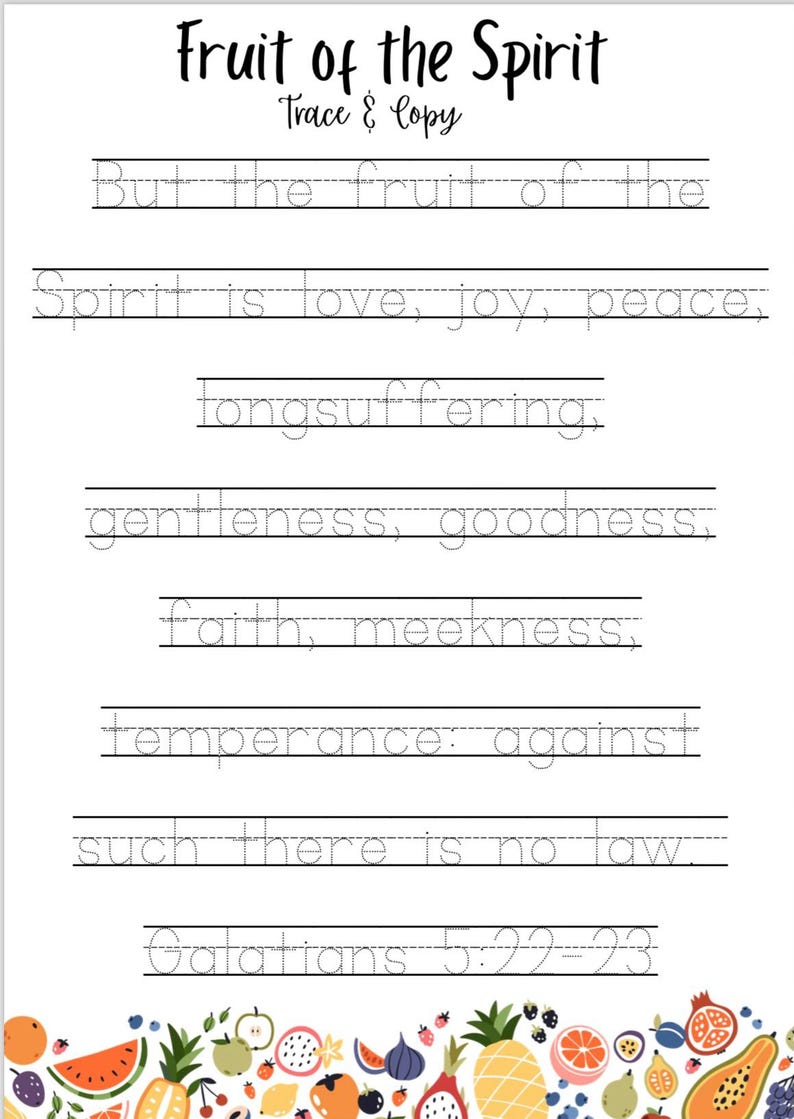 Fruit of the Spirit Trace and Copy Worksheet for Sunday School ...
