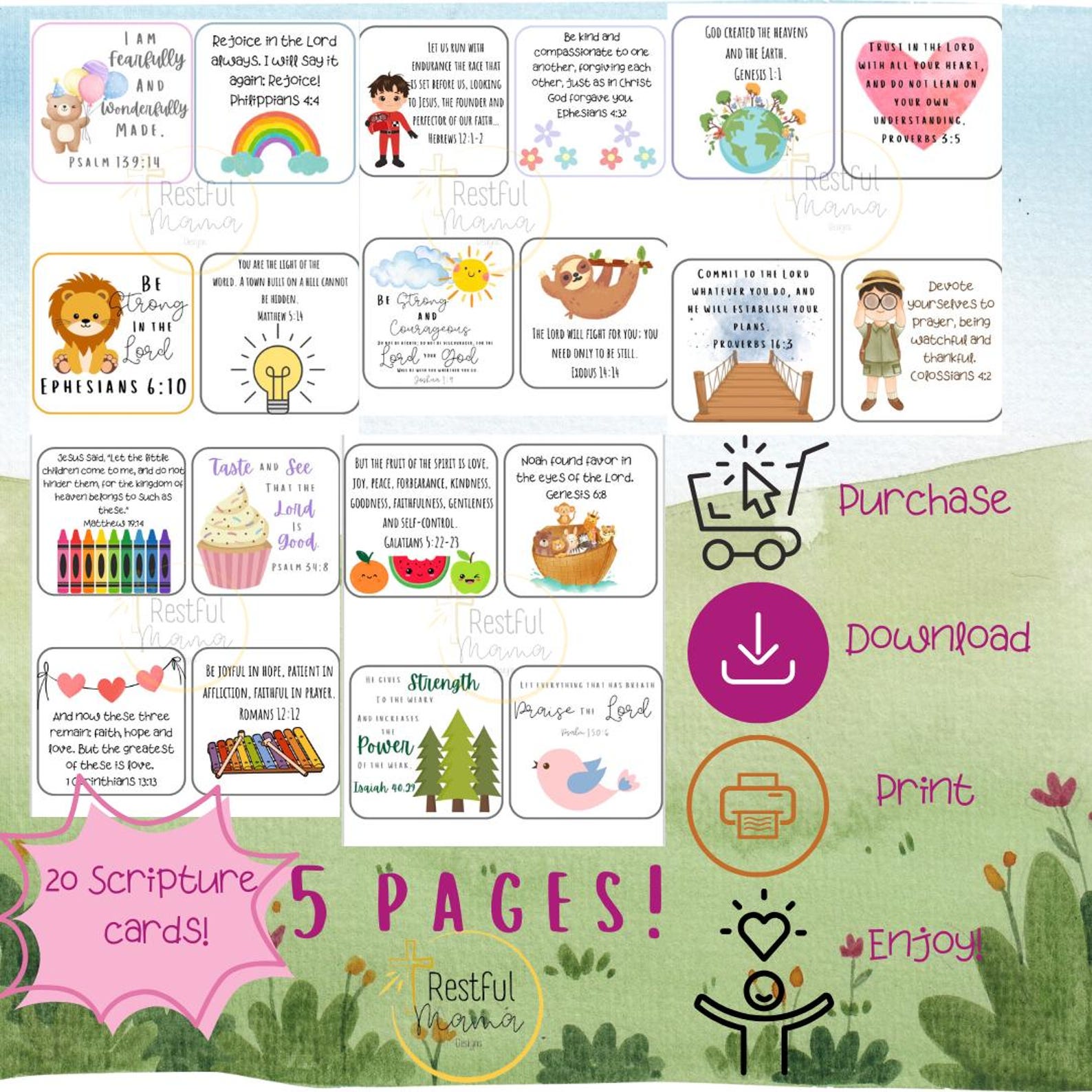 Bible Verses for Kids, Scripture Cards for Kids, Bible Verse Learning ...