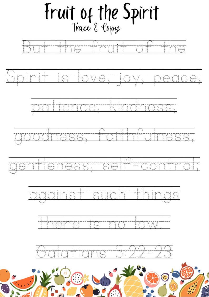 Fruit of the Spirit Trace and Copy Worksheet for Sunday School ...