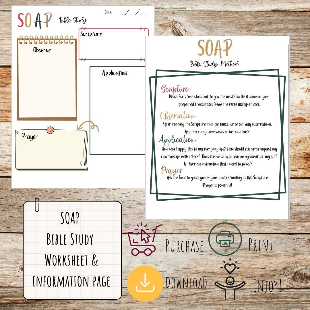 SOAP Bible Study Worksheet, Scripture, Observation, Prayer (digital ...