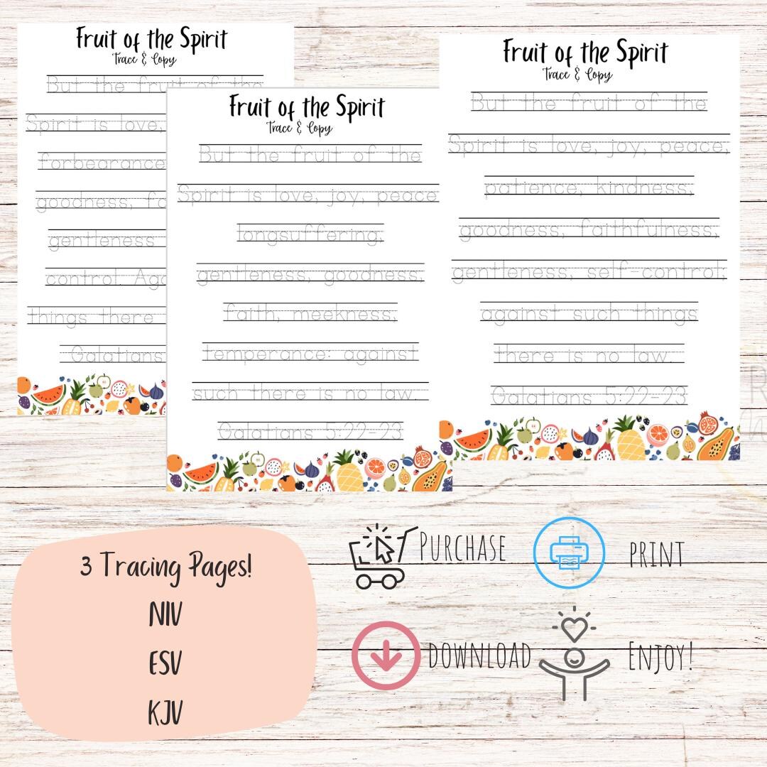 Fruit of the Spirit Trace and Copy Worksheet for Sunday School ...