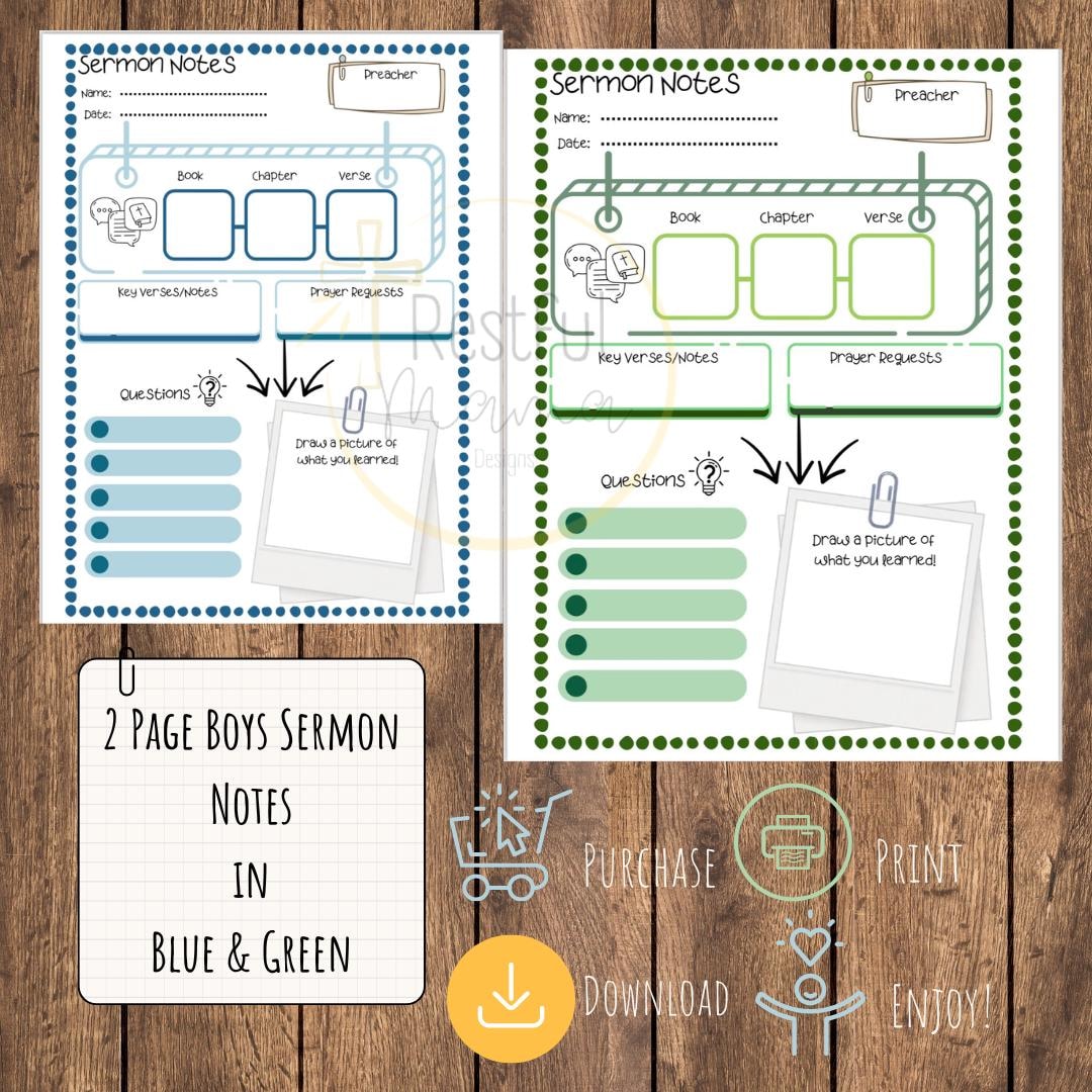 Boys Sermon Notes, Sermon Notes for Kids, Elementary School, Youth ...