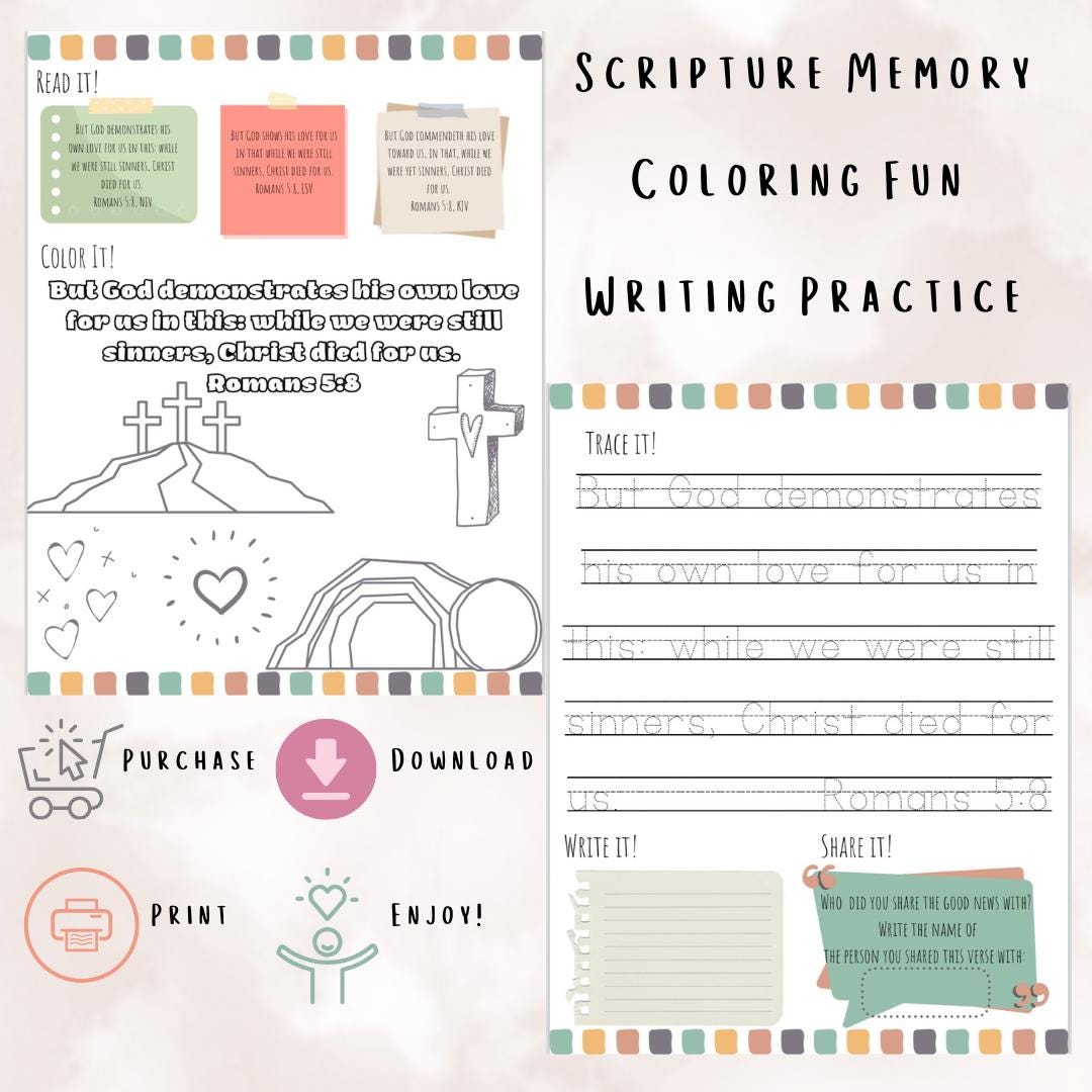 Bible Verse Memory Sheets, Christian Kids Coloring Sheets, Writing ...