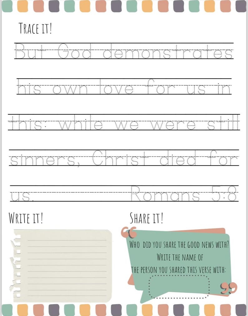 Bible Verse Memory Sheets, Christian Kids Coloring Sheets, Writing ...