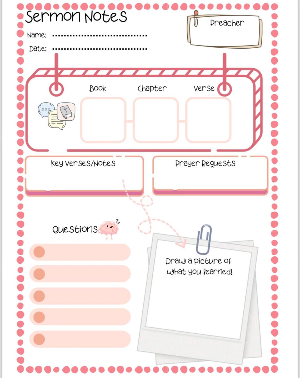 Sermon Notes for Girls, Sermon Notes for Kids, Elementary School Youth ...