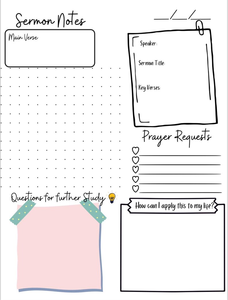 Women's Sermon Notes Template, Bible Study Tool (digital Download) - Etsy