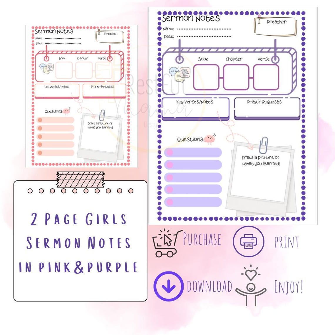 Sermon Notes for Girls, Sermon Notes for Kids, Elementary School Youth ...