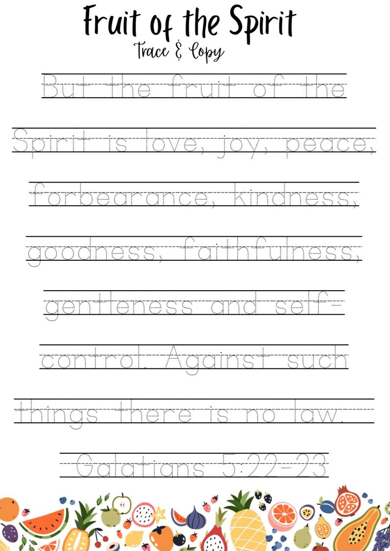 Fruit of the Spirit Trace and Copy Worksheet for Sunday School ...