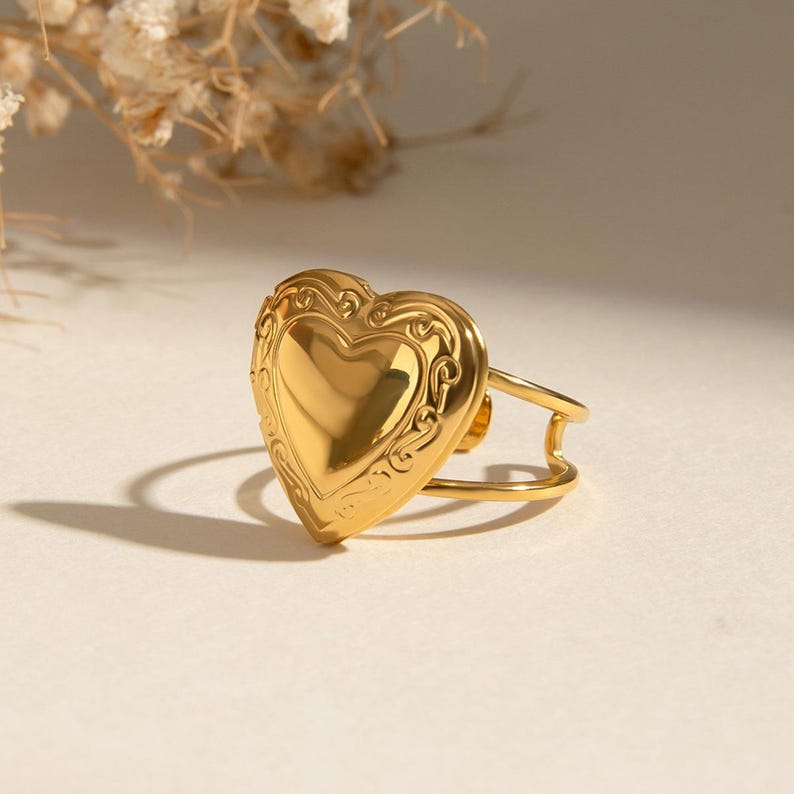 Heart Photo Locket Ring, Stainless Steel, Personalized Keepsake - Etsy