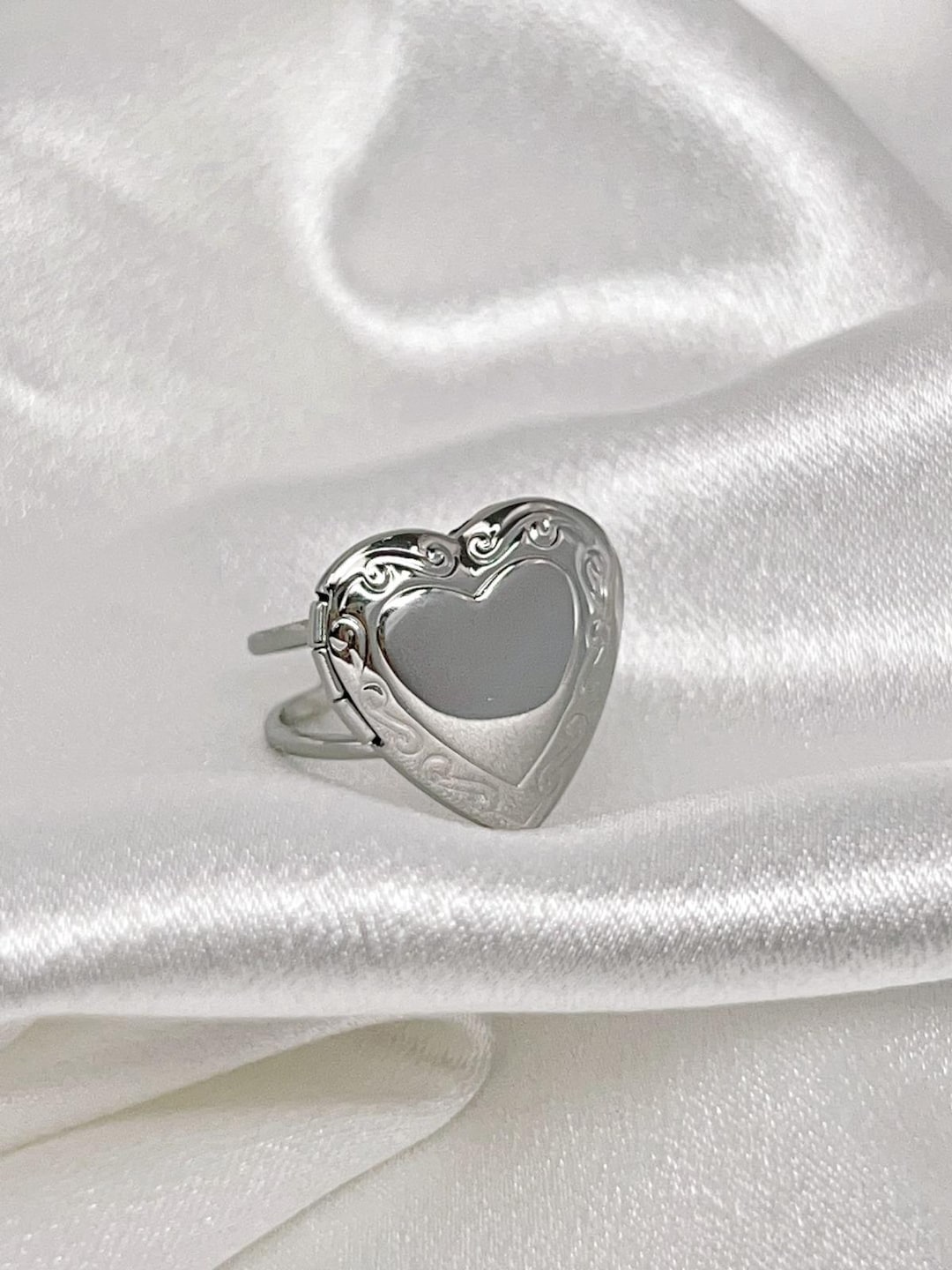 Heart Photo Locket Ring, Stainless Steel, Personalized Keepsake - Etsy