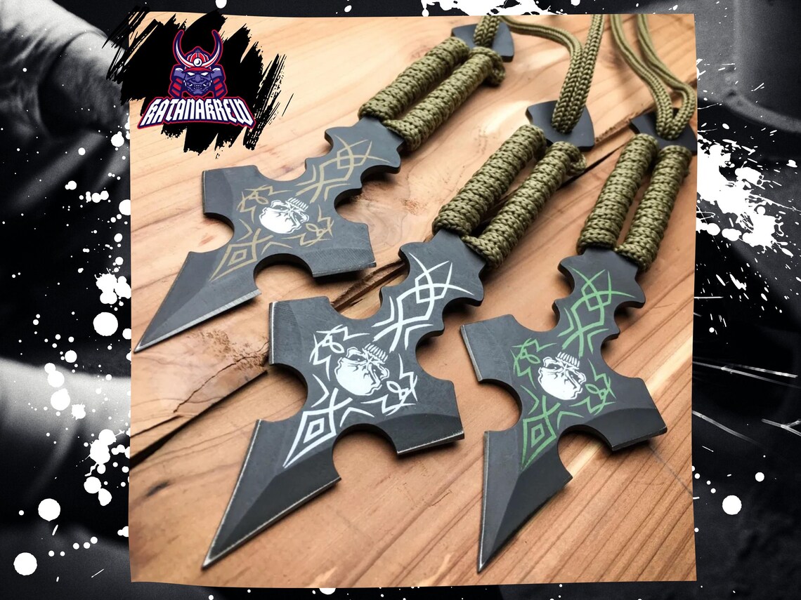 3PC 6.5" Ninja Tactical Skull CROSS Ninjutsu Kunai Throwing Knife Set ...