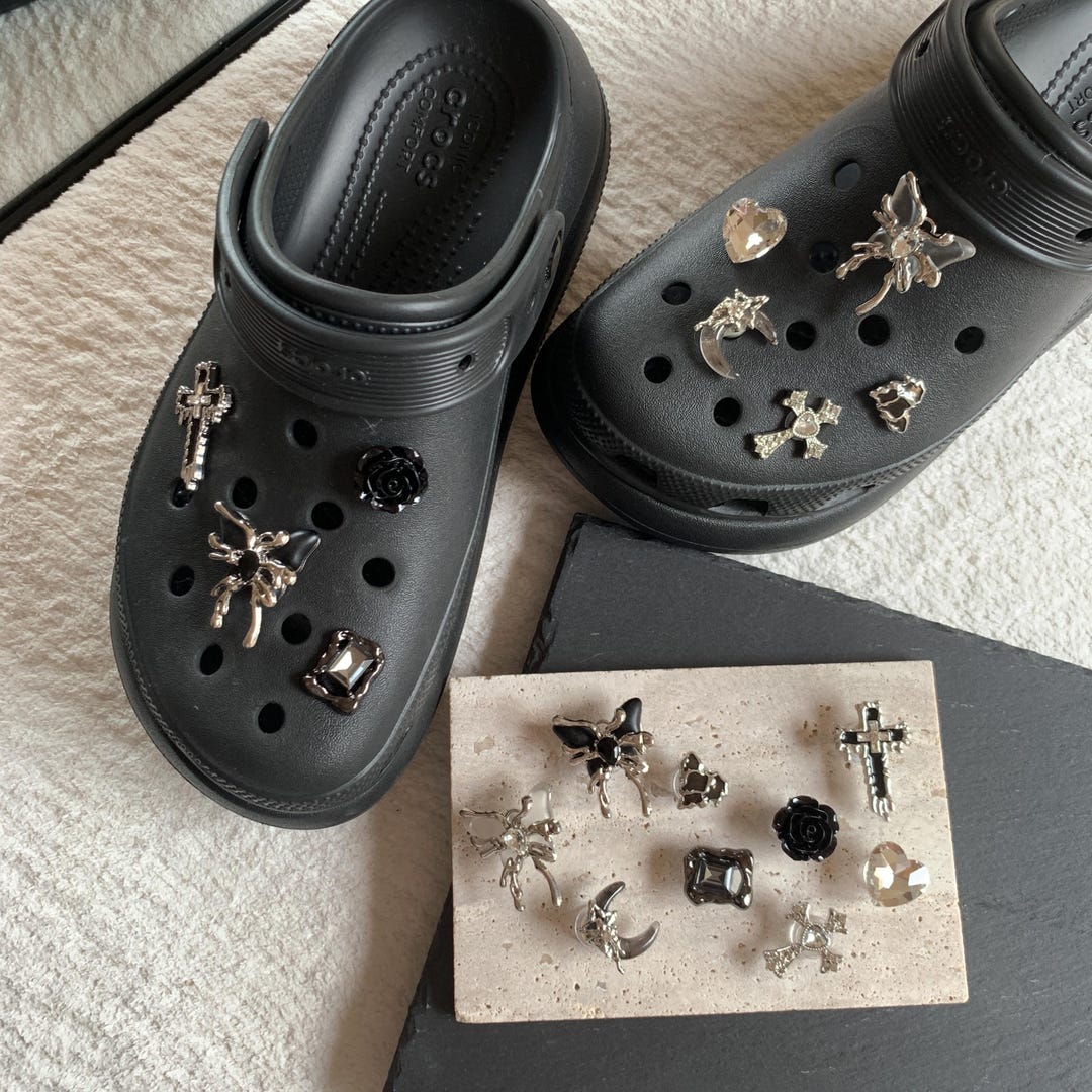 Gothic Black Silver Shoe Charms Set - 9pcs Dark Fairycore Shoe ...