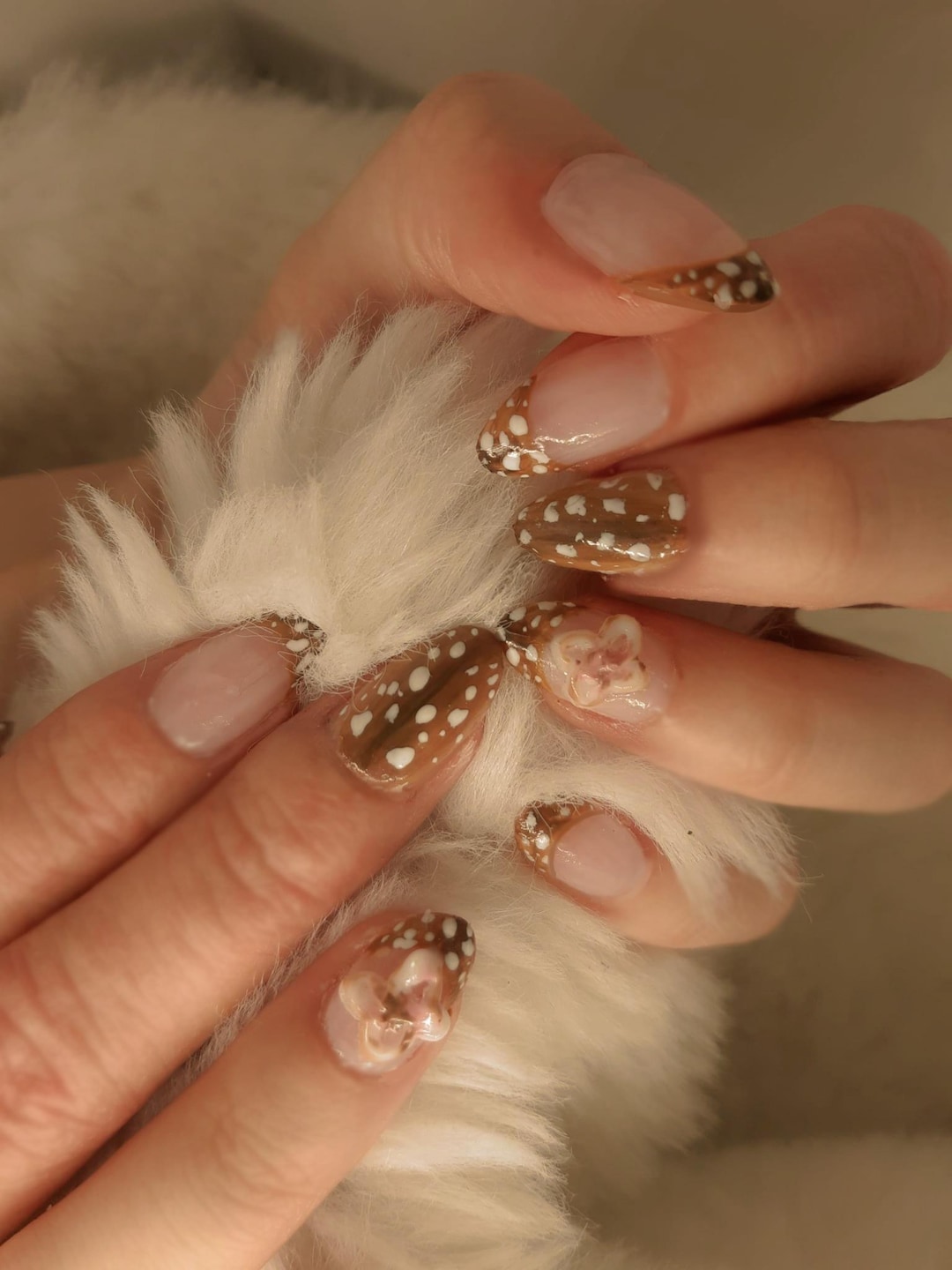 Fawn,deer Press on Nails Handmade Medium Almond Gelx Brown and Beige ...