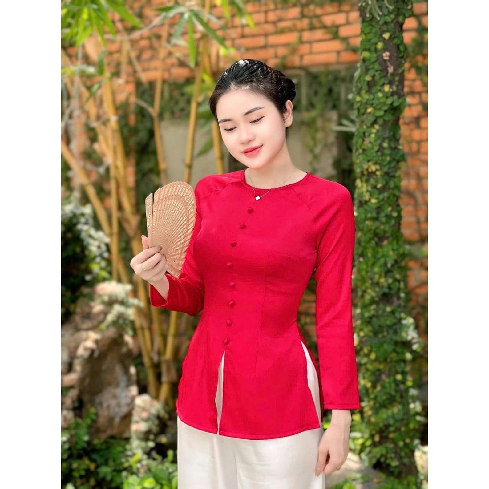Pre-made Ao Dai Ba Ba - Plain Silk Ba Ba With Round Neck, Buttons, and ...