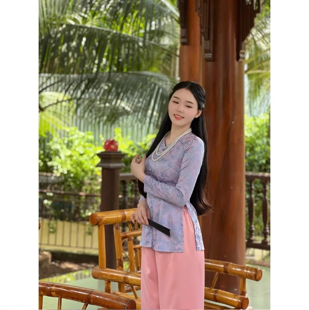 Pre-made Ao Dai Ba Ba - Vietnamese Ba Ba Shirt – Brocade Two-tone ...