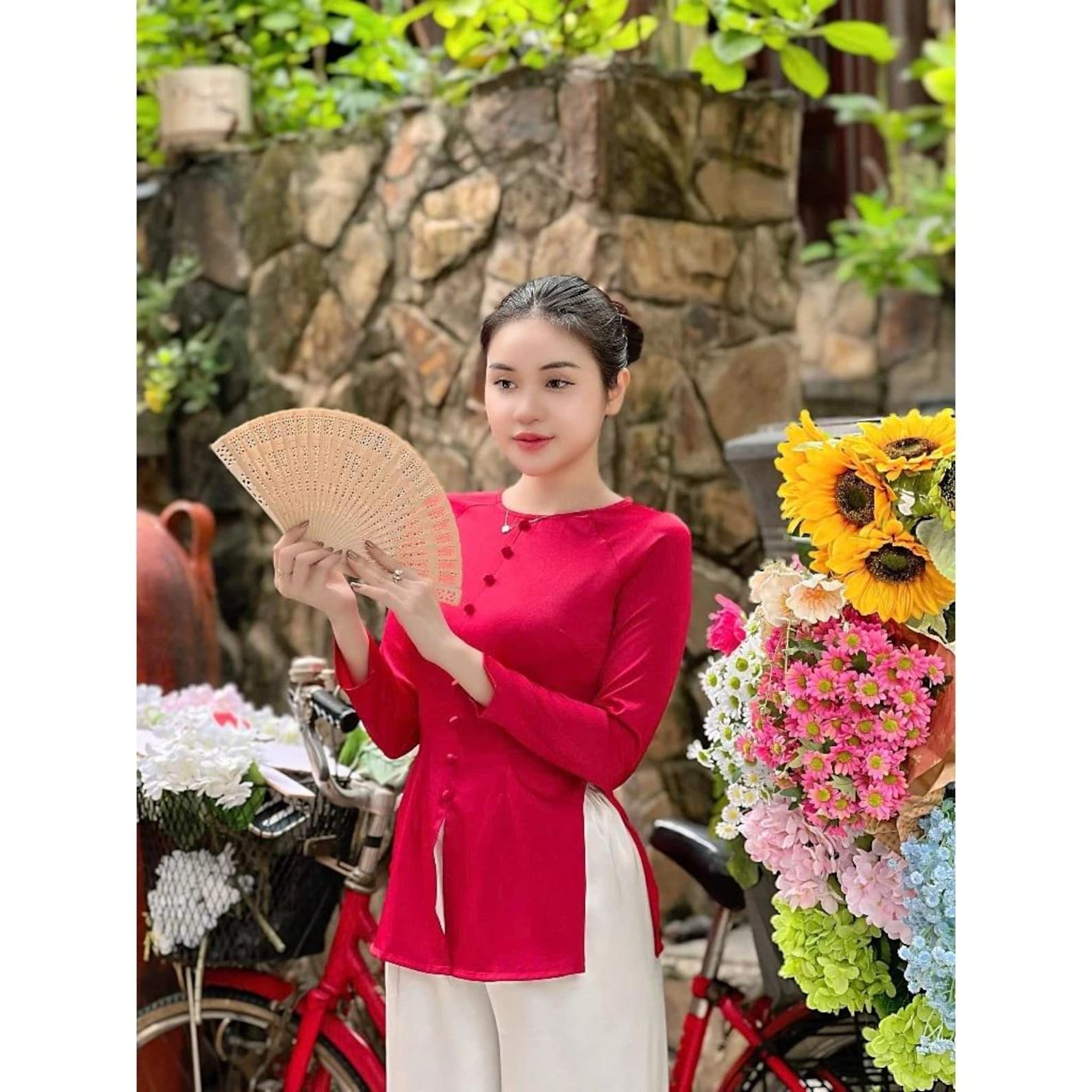 Pre-made Ao Dai Ba Ba - Plain Silk Ba Ba With Round Neck, Buttons, and ...