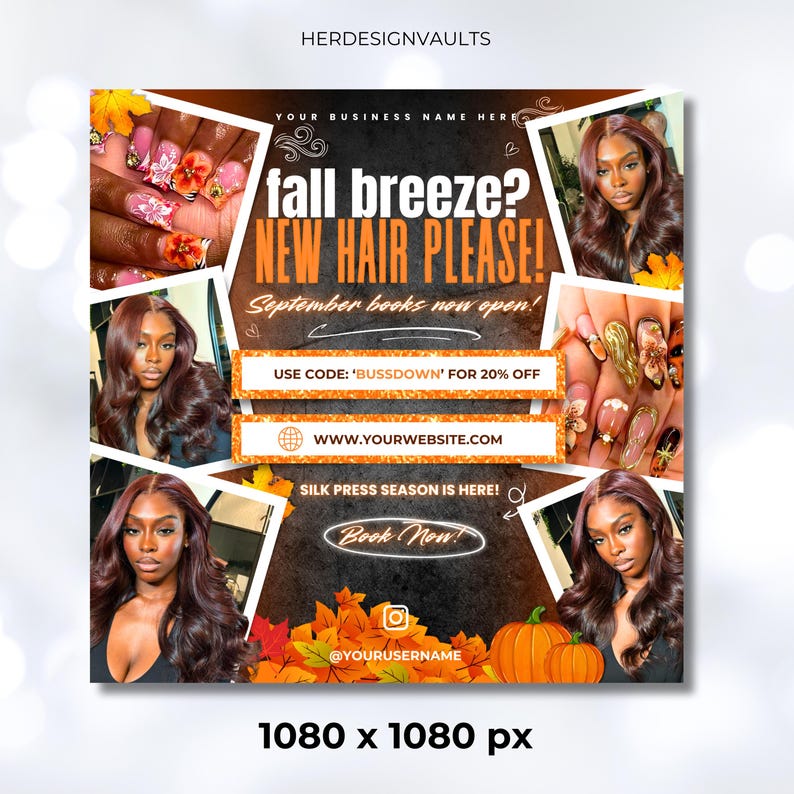 Fall Booking Flyer Template: Wig Install, Lashes, Nails (canva Editable ...