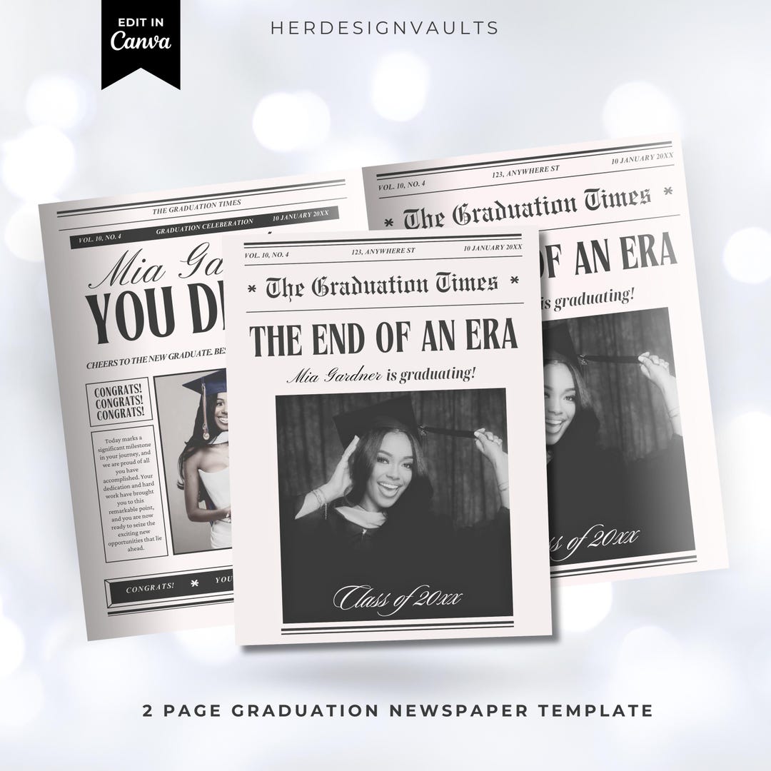 Canva Graduation Party Invite Newspaper Template, Large Editable ...