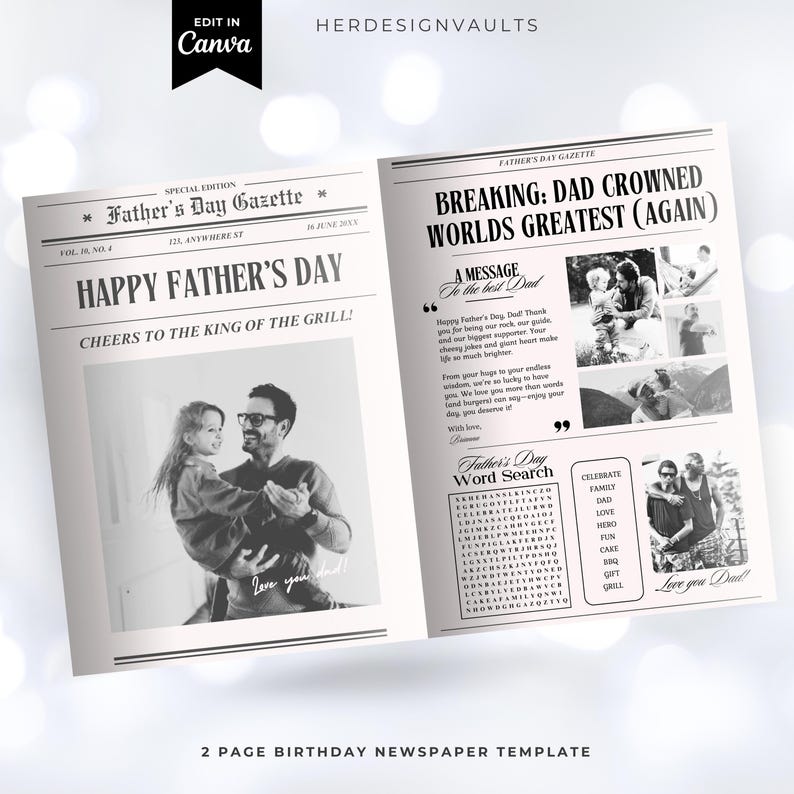 Editable Father's Day Newspaper Template, Custom Dad Gift (digital ...