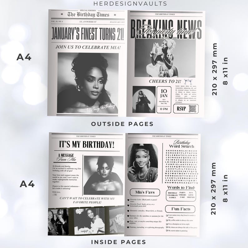 Editable Birthday Newspaper Party Invitation Template (canva) - Etsy