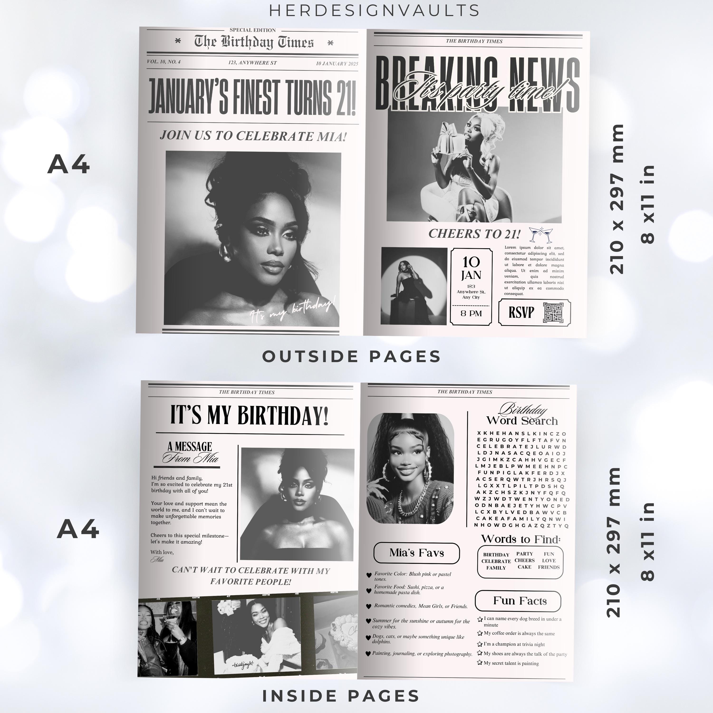 Editable Birthday Newspaper Party Invitation Template (canva) - Etsy
