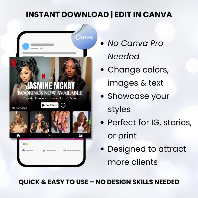 Hairflix Booking Flyer | Braider, Wig Install Template (digital ...