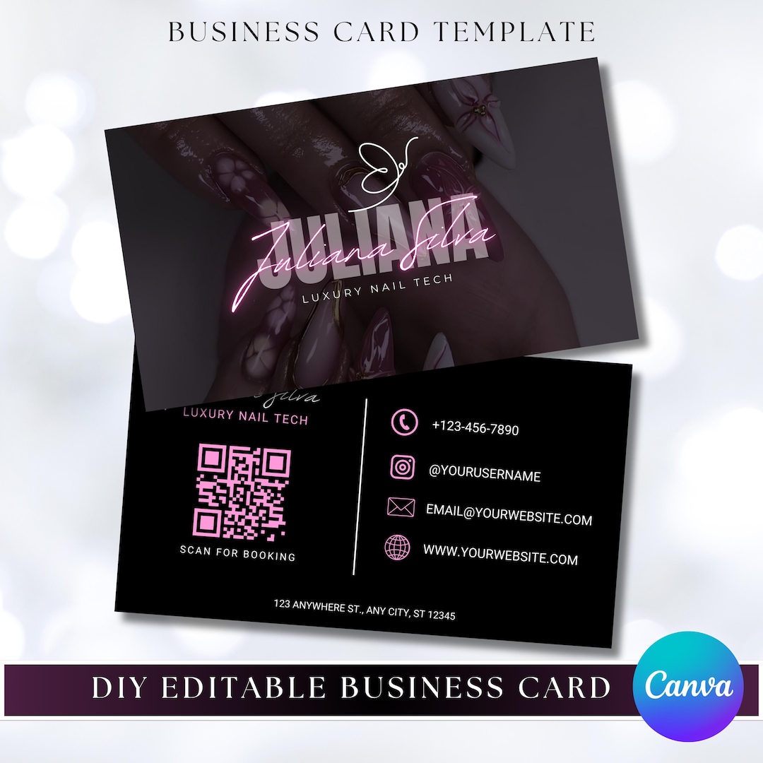 Nail Tech QR Code Business Card Template, Editable Canva Design ...