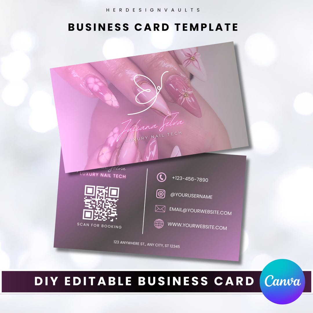 Nail Tech QR Code Business Card Template, Editable Canva Design ...