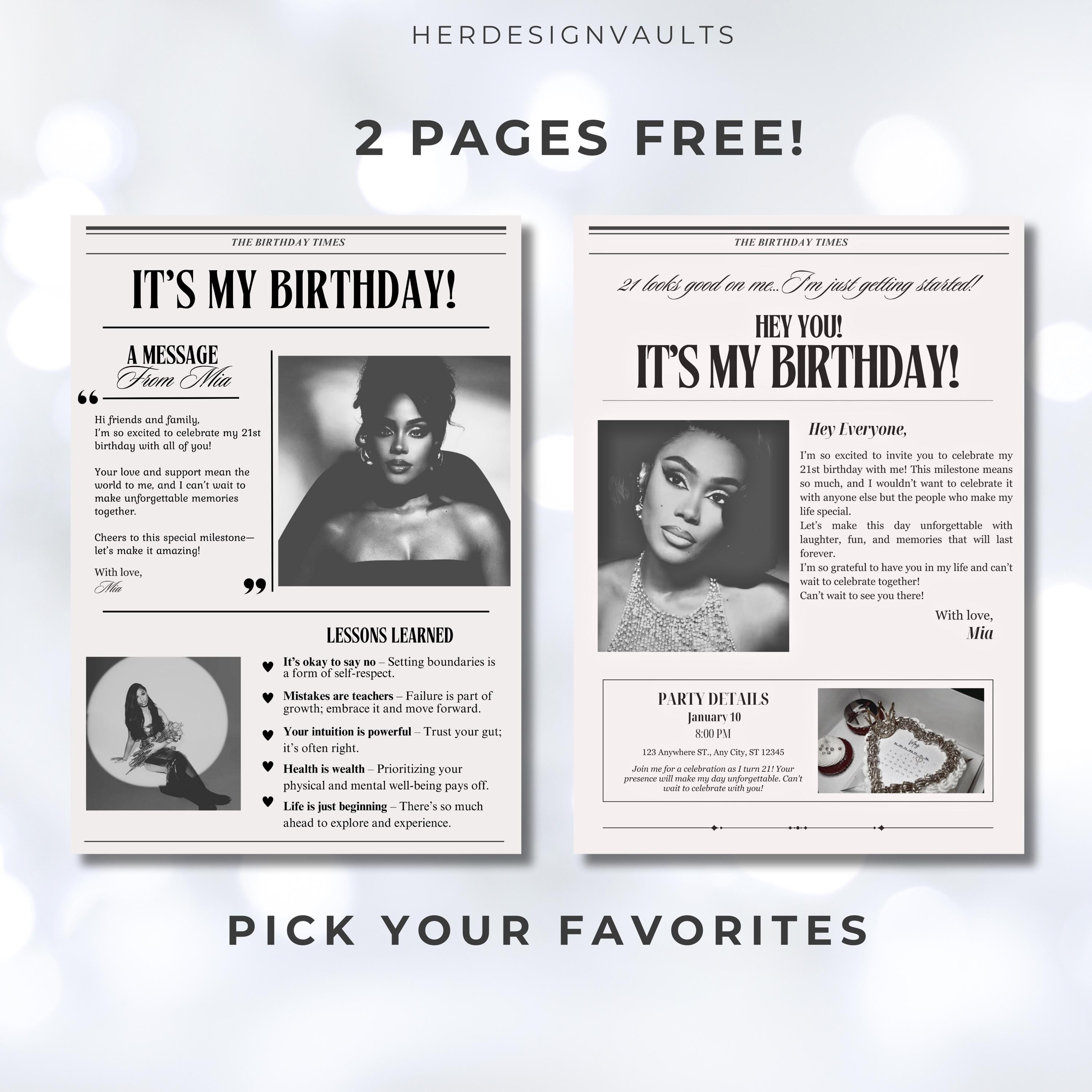 Editable Birthday Newspaper Party Invitation Template (canva) - Etsy